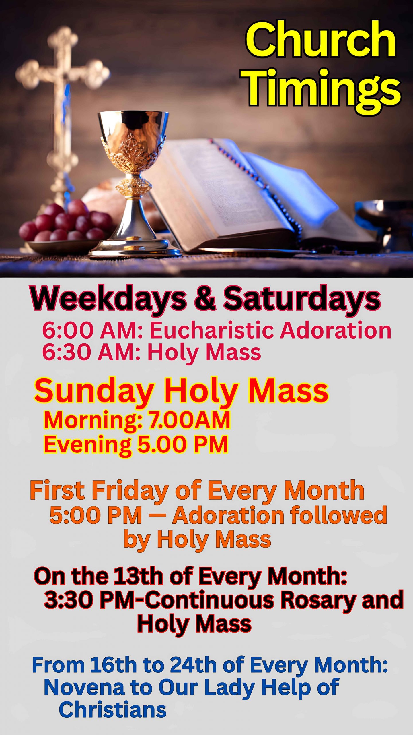 Church Timings – Sahayamatha Church, Manacaud, Thiruvananthapuram